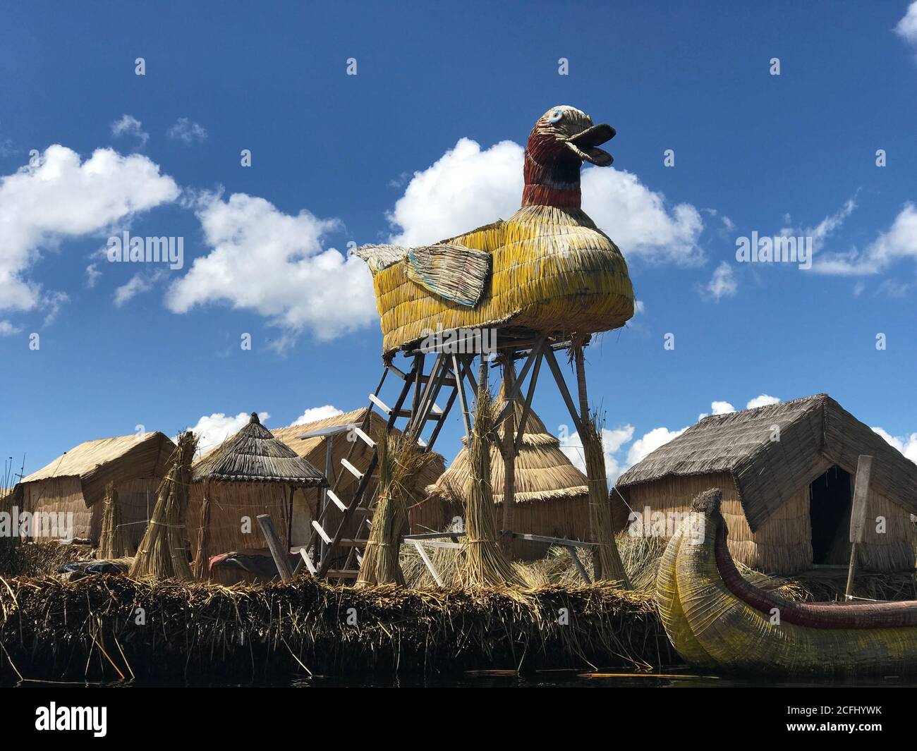 Scenic landscape of Uros Floating Island on peruvian side of Lake ...
