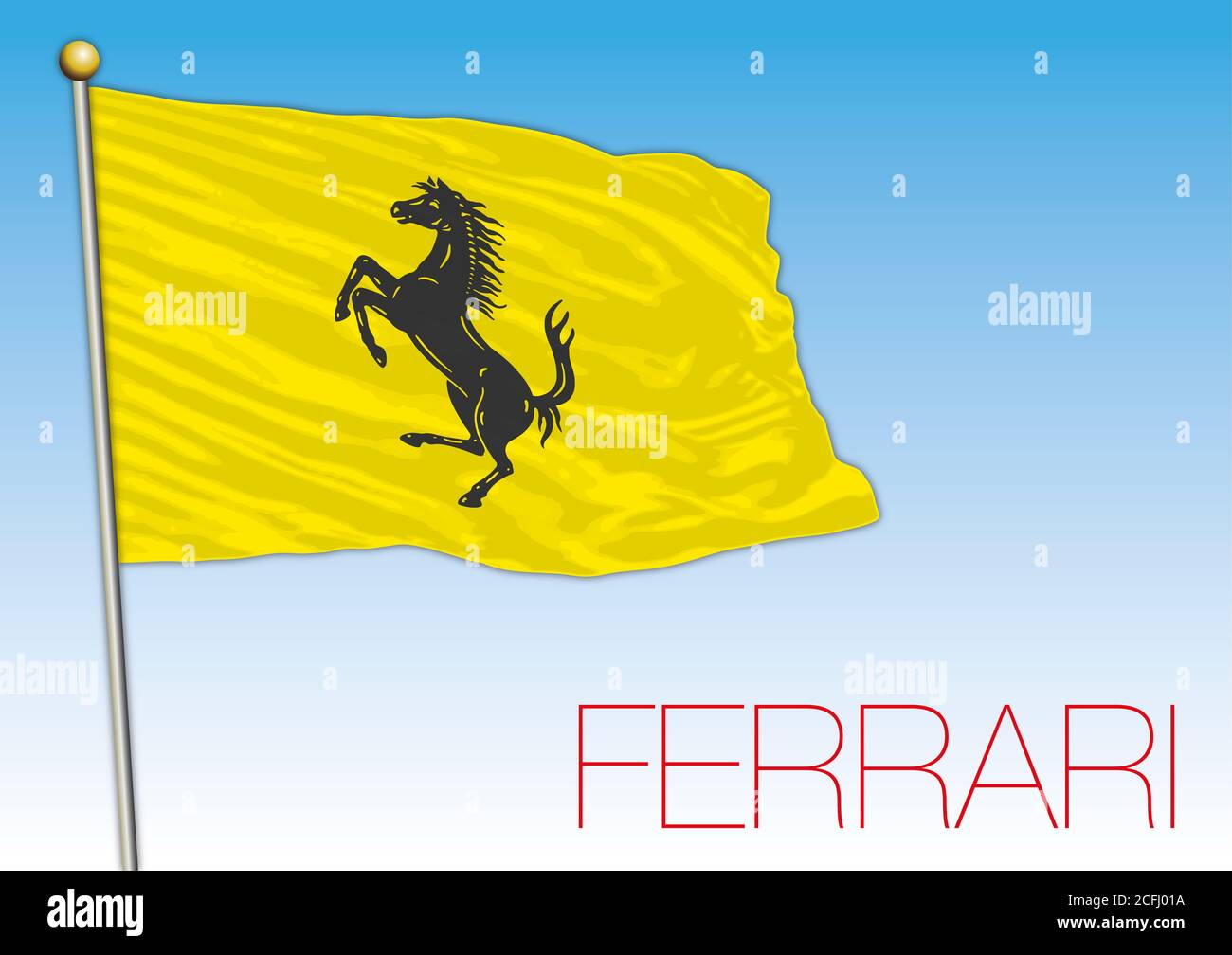 Maranello, Italy - year 2020, yellow flag of Ferrari cars racing with ...