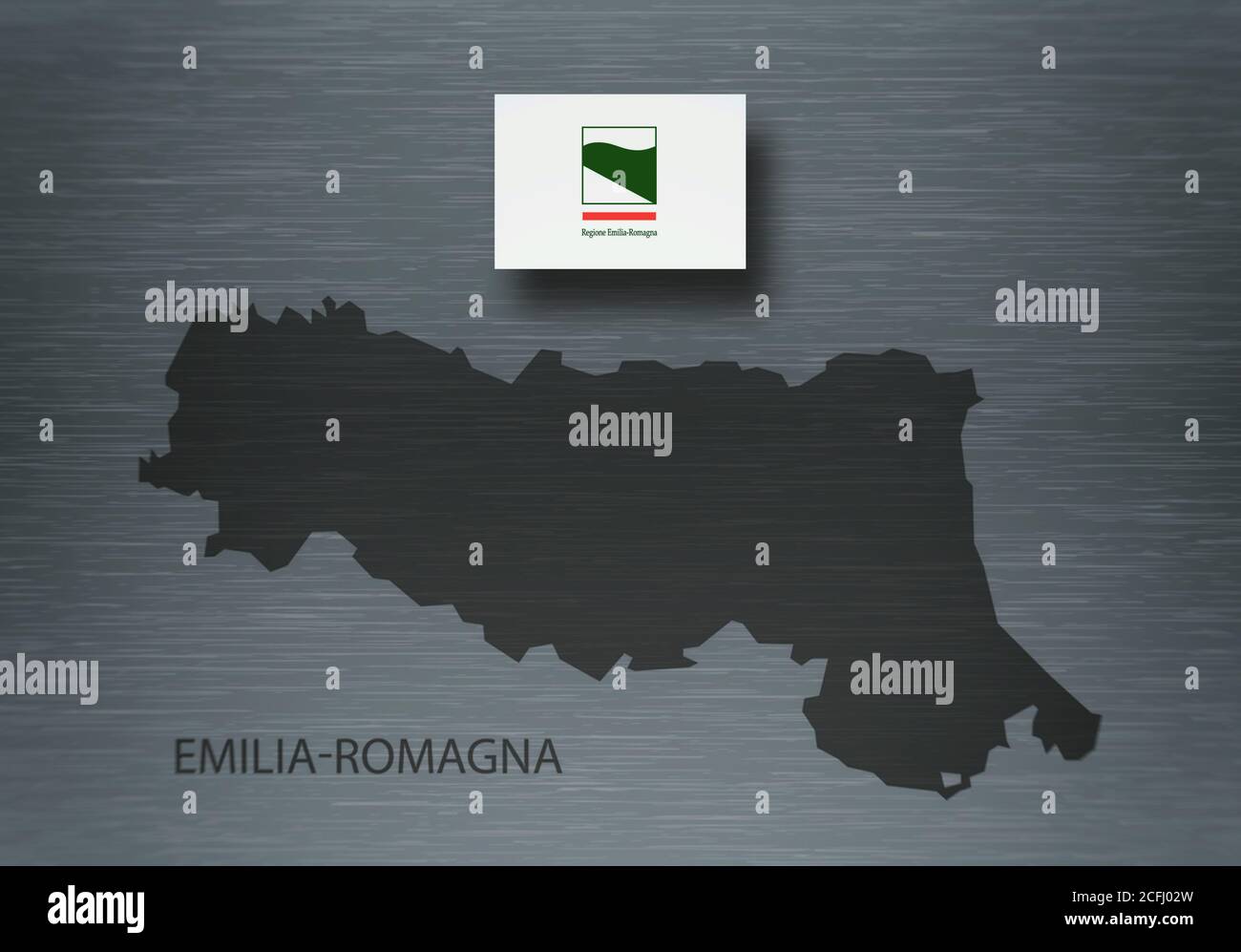 Map and flag of Emilia-Romagna, on a wooden background, region of Italy ...