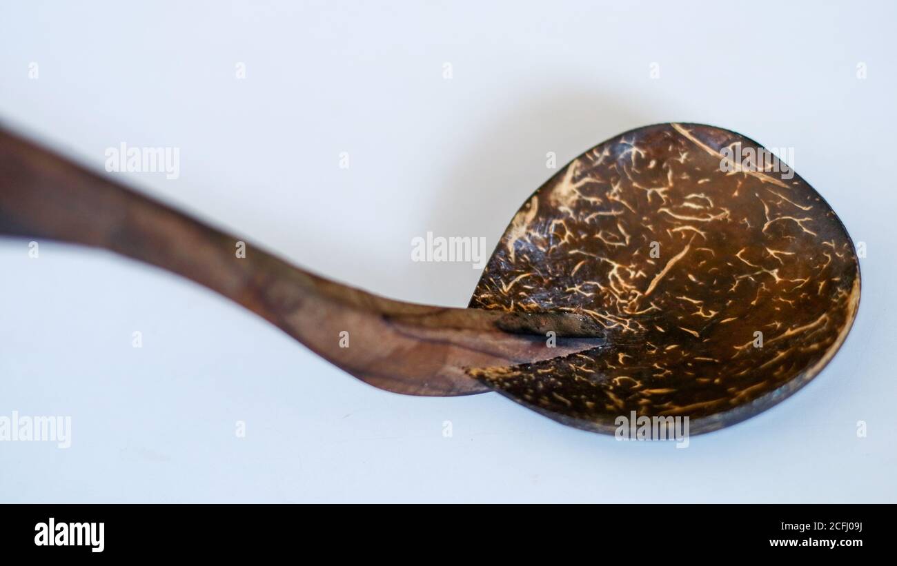 Coconut shell ladle from Indonesia on white background Stock Photo - Alamy