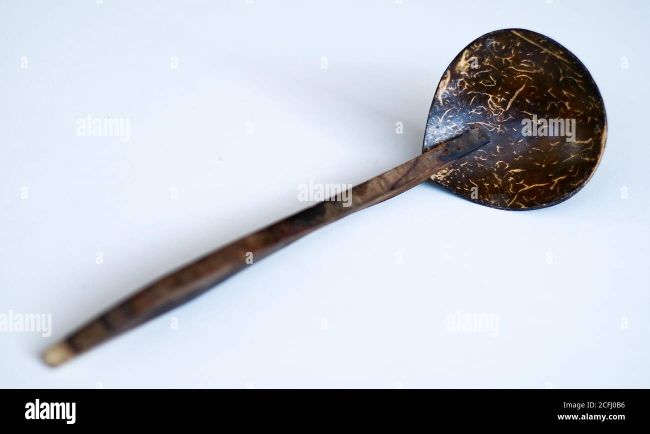 Coconut shell ladle from Indonesia on white background Stock Photo - Alamy