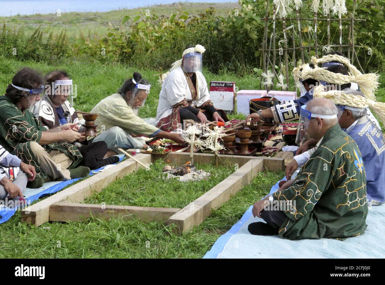 Members of an Ainu cultural preservation body hold a ritual on Sept. 5 ...