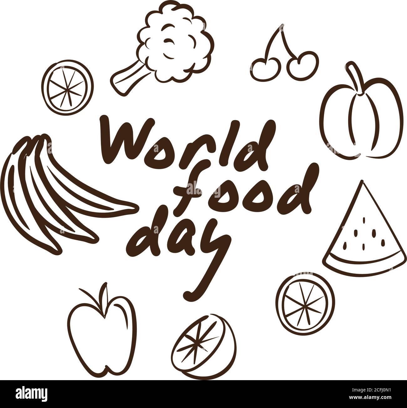world food day celebration lettering with vegetables and fruits line ...