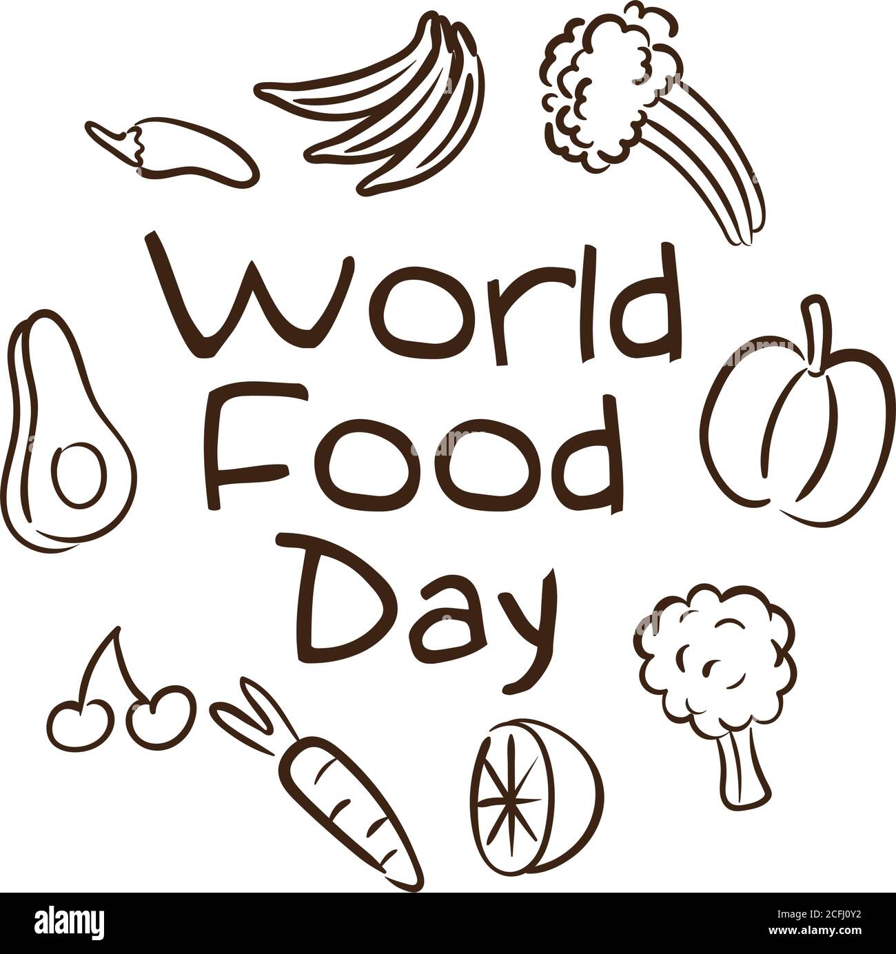 world food day celebration lettering with fruits and vegetables line ...