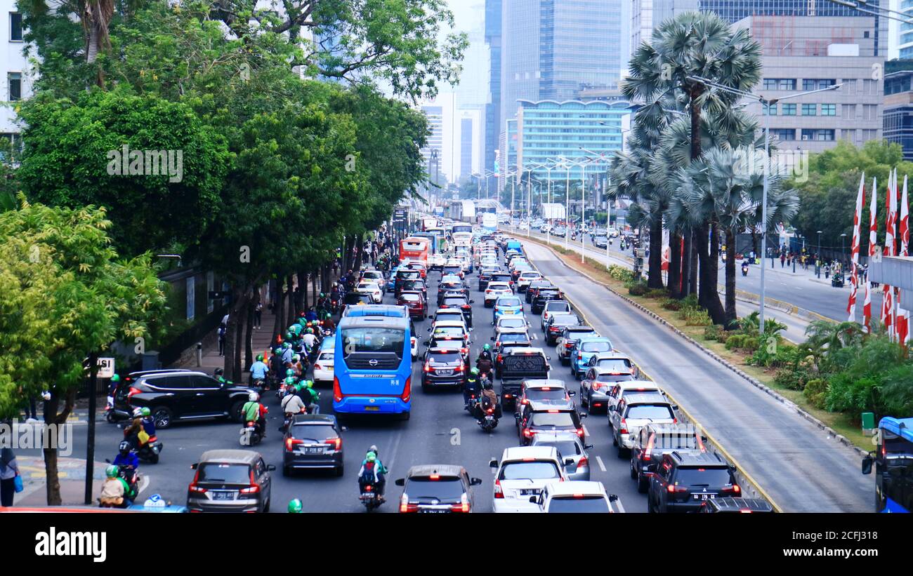 Jakarta, Indonesia - August 28, 2019: View of traffic on Jalan MH Thamrin on weekdays Stock ...