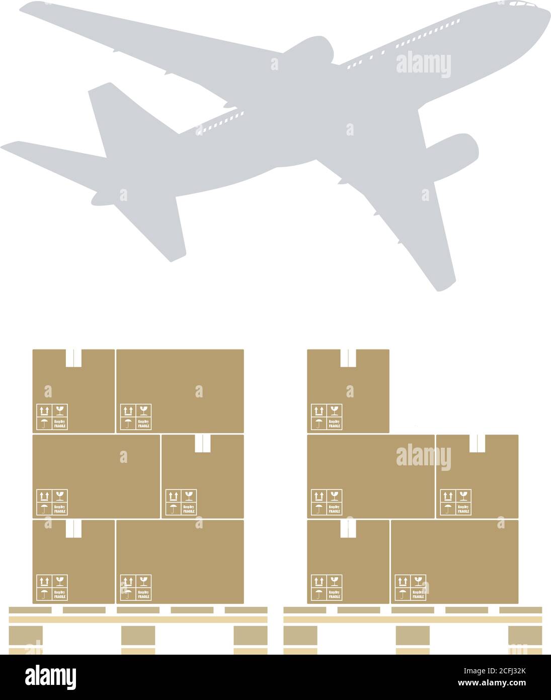 Boxes On Pallet Under Airplane. Flat Color Design. Vector Illustration ...