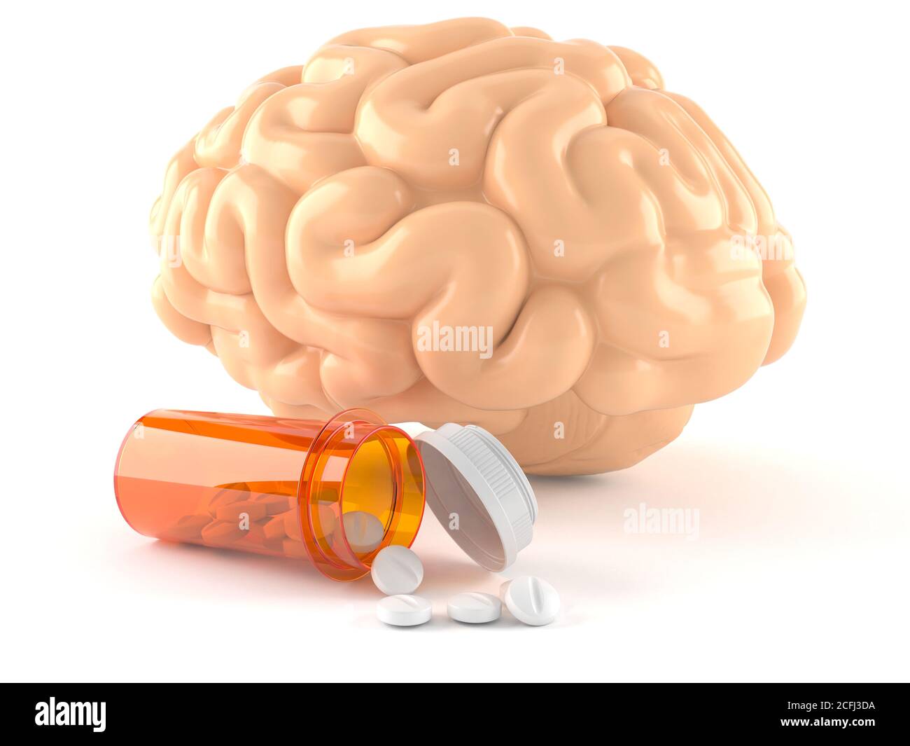 Brain with pills isolated on white background Stock Photo - Alamy
