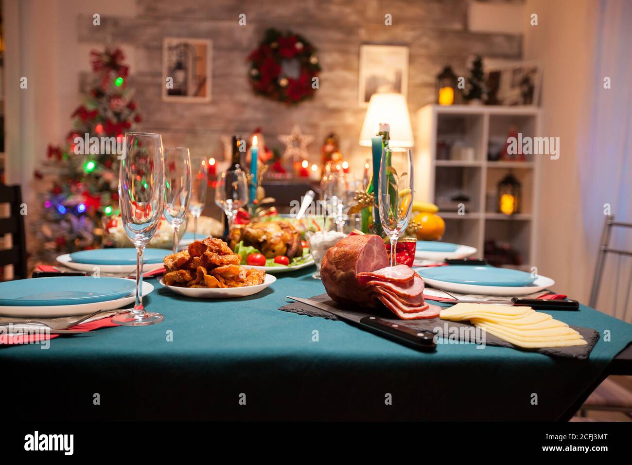 Traditional festive dinner on the table for christmas celebration Stock ...