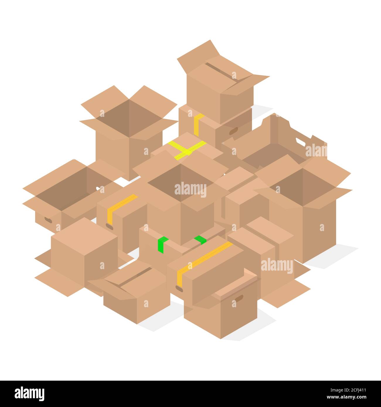 Bunch of cardboard boxes isolated on white background. Packaging design ...