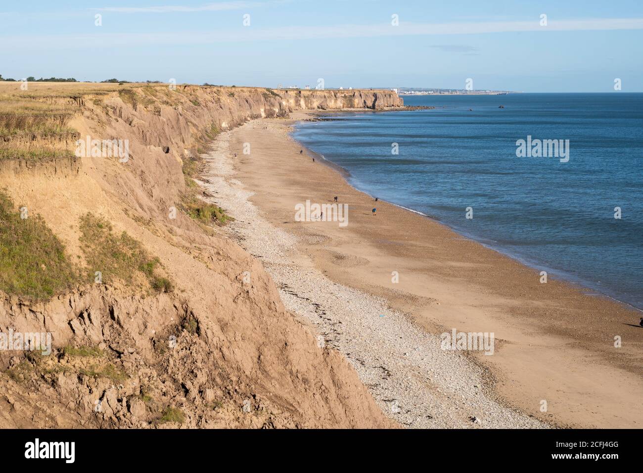 The beach and cliffs seen from the England Coast Path looking north ...