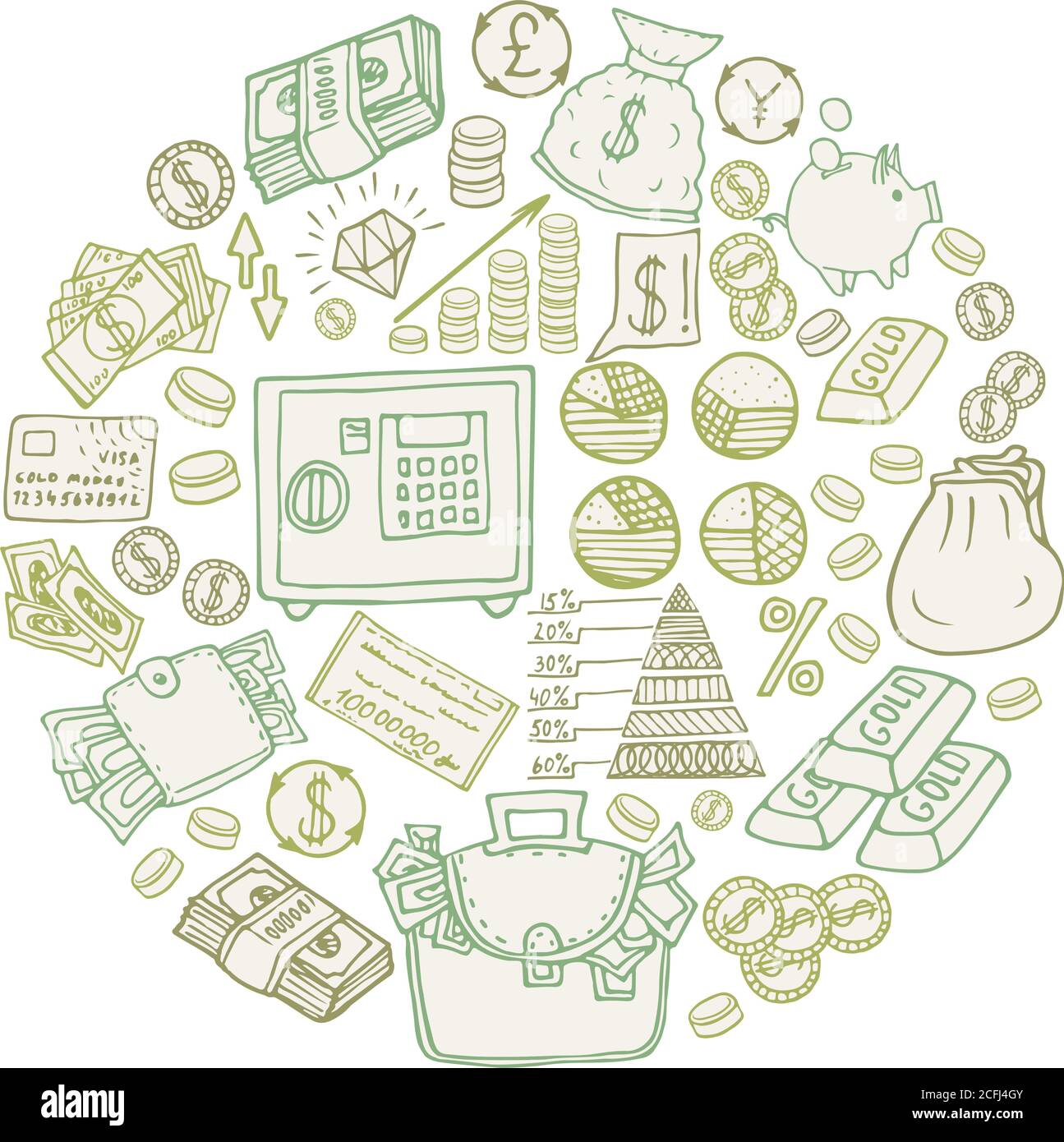 Hand drawn Finance isolated objects shaped in circle Stock Vector Image ...