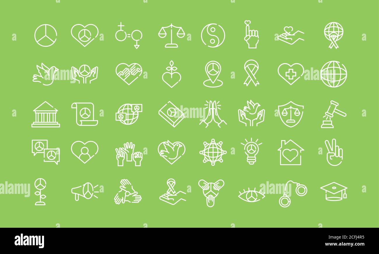 bundle of forty human rights line style set icons vector illustration ...