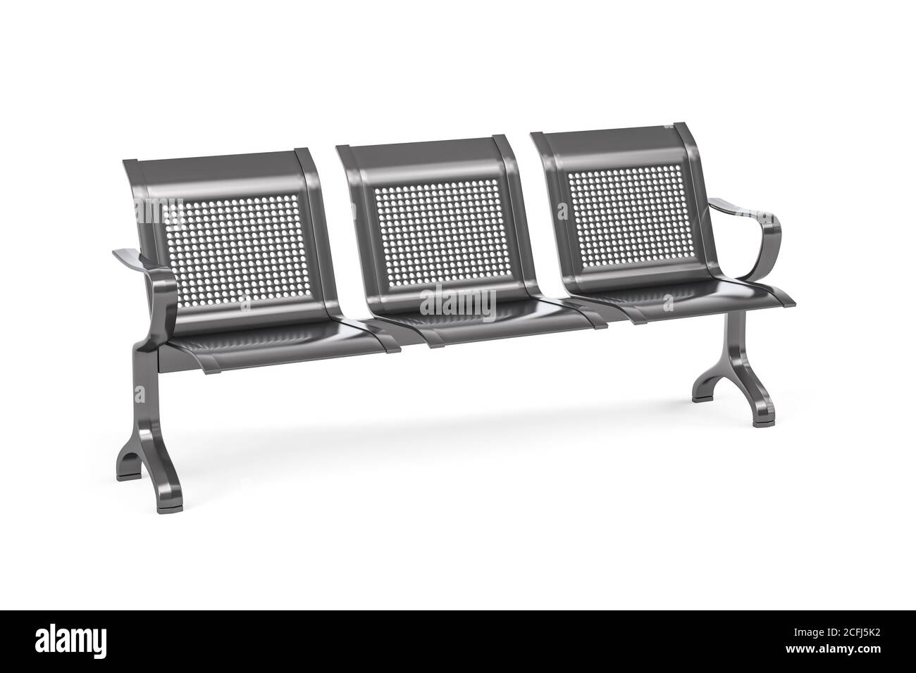 Three seater metal public seats on white background - 3d render Stock ...