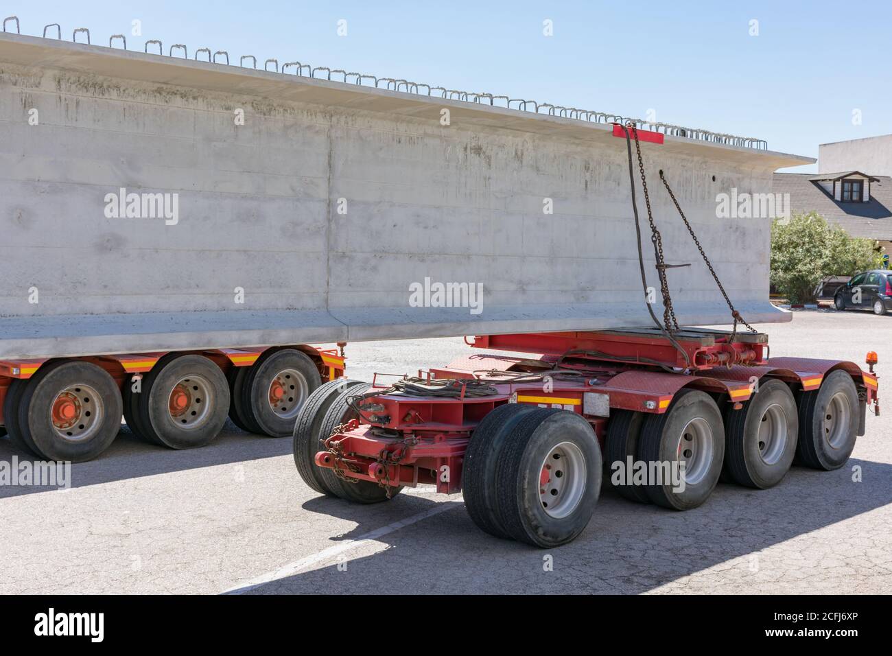 Special transport with a beam. Specific platform for transporting beams ...