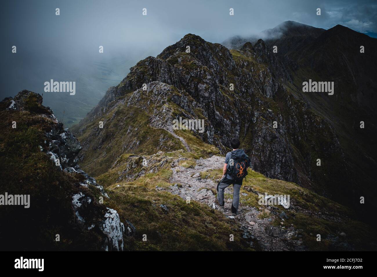 A view along the Aonach Eagach Ridge, Glencoe, Scottish Highlands Stock ...