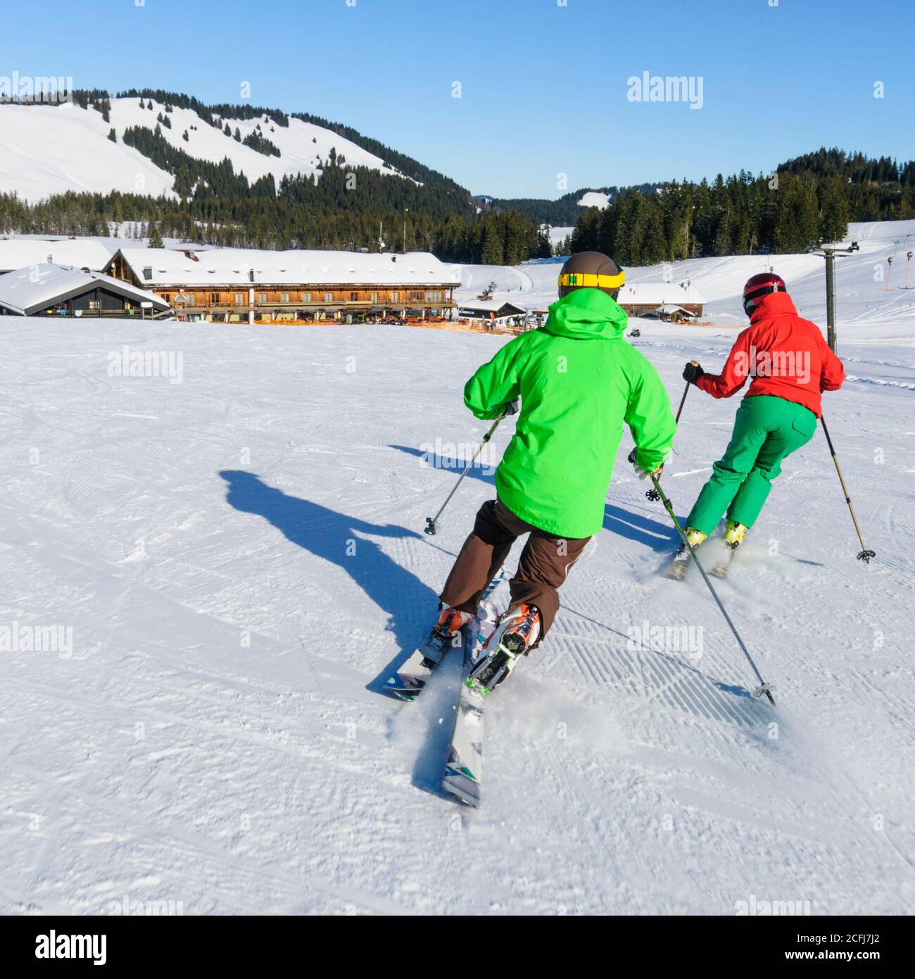 Alpine Skiing on perfect prepared slopes Stock Photo - Alamy