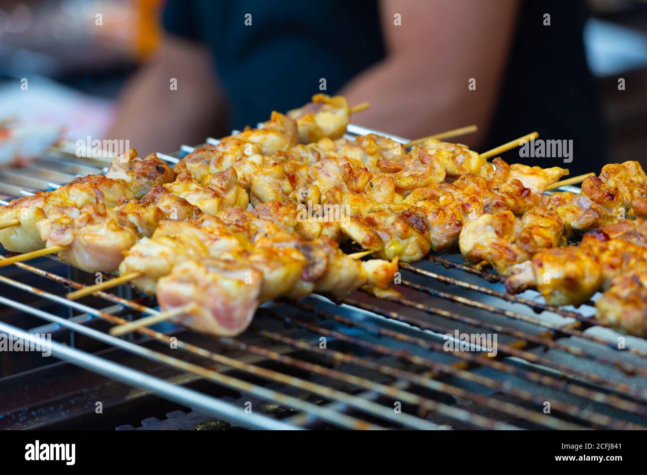 japanese traditional yakitori, chicken grilled as the famous street ...