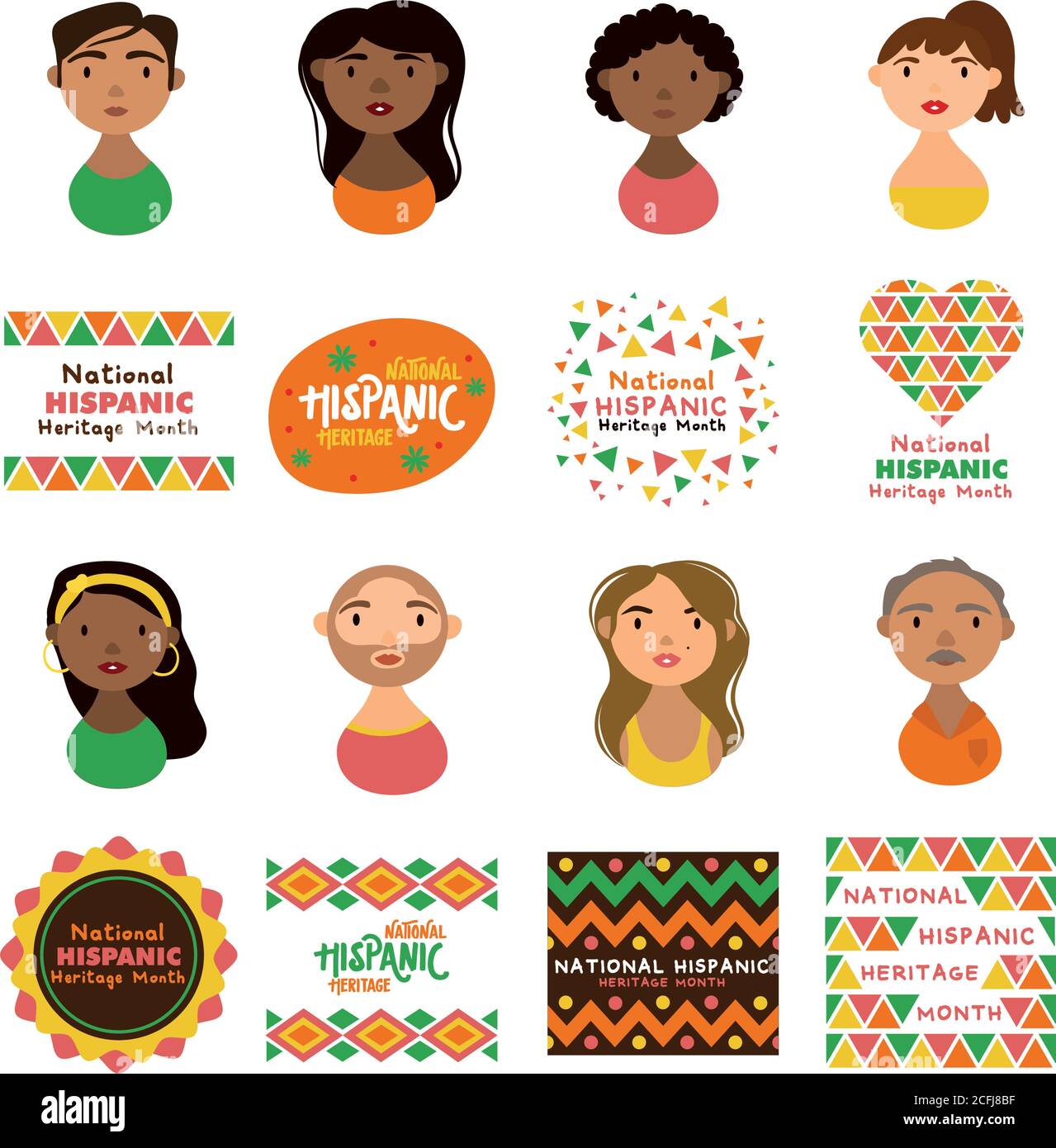 people characters and national hispanic heritage letterings flat style ...