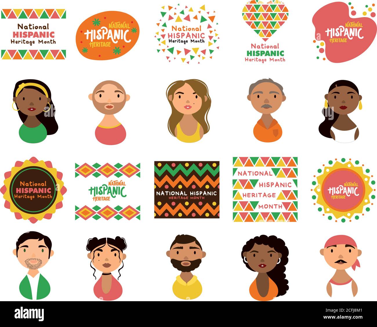 people characters and national hispanic heritage letterings flat style ...