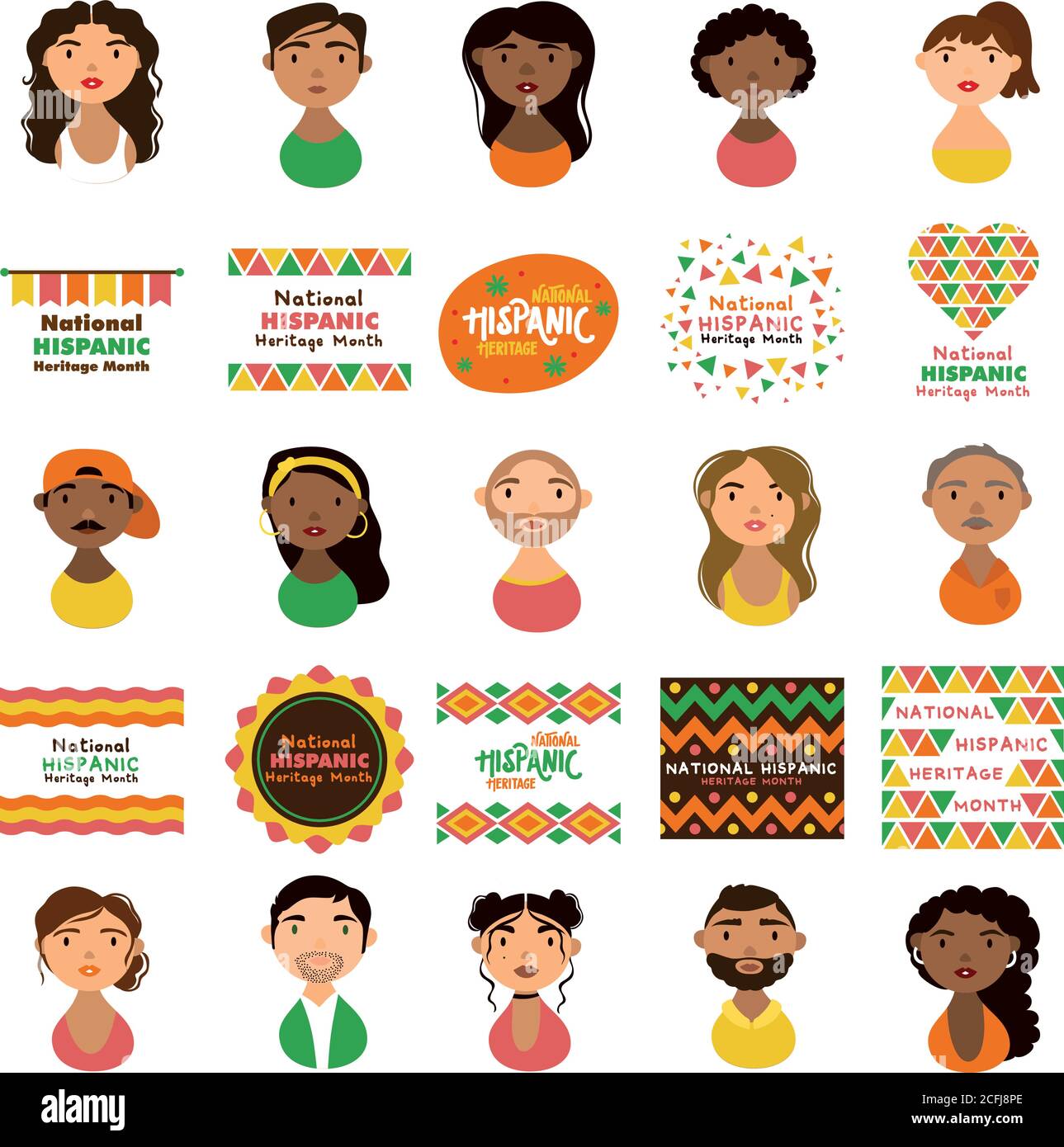 people characters and national hispanic heritage letterings flat style ...