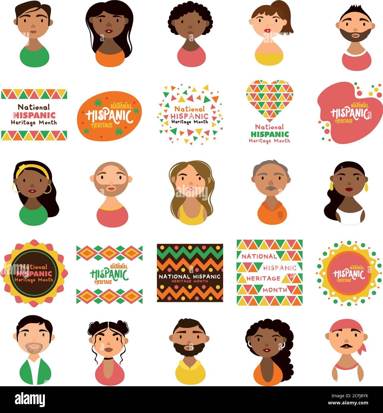 people characters and national hispanic heritage letterings flat style ...