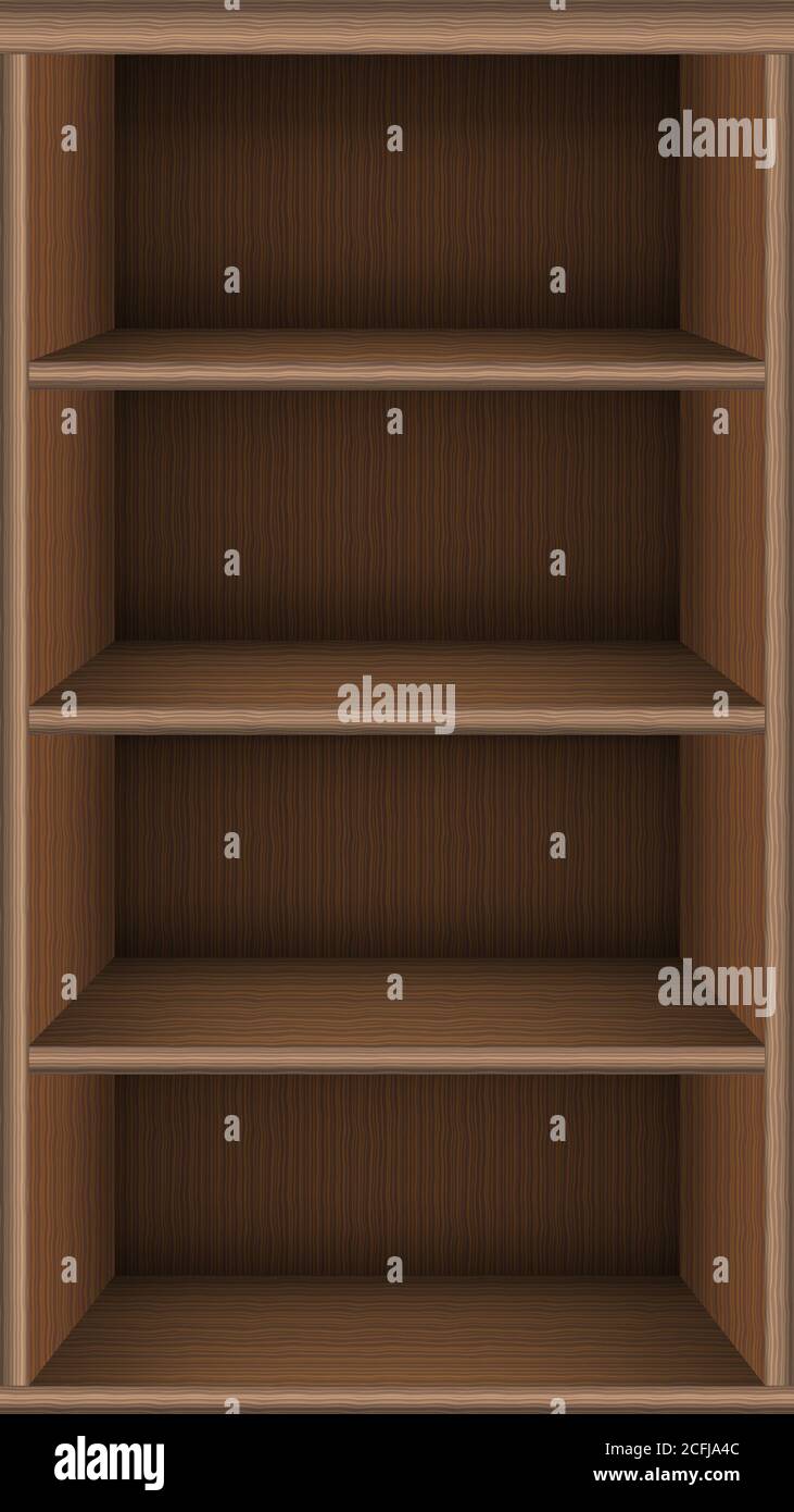 Bookshelf virtual library. realistic wooden online media books ...