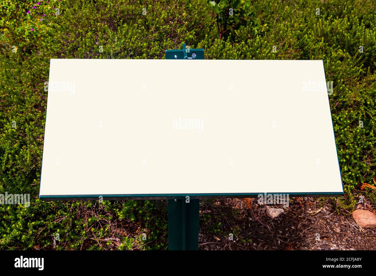 Green turquoise white empty blank information sign in Kirstenbosch ...