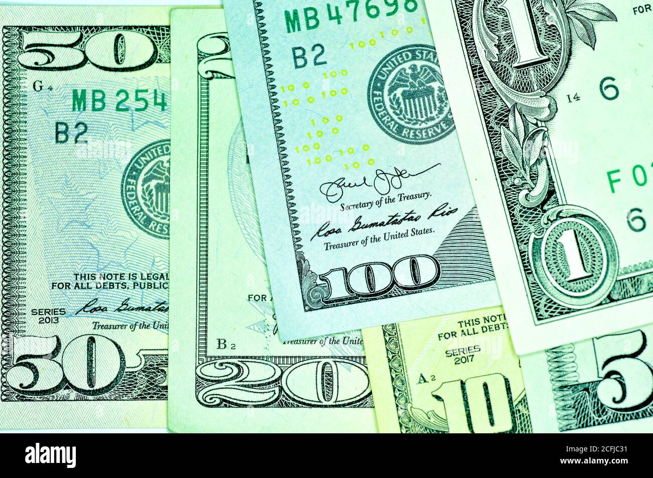 Close-up United State of America Dollar bank notes, USD Currency, USA ...