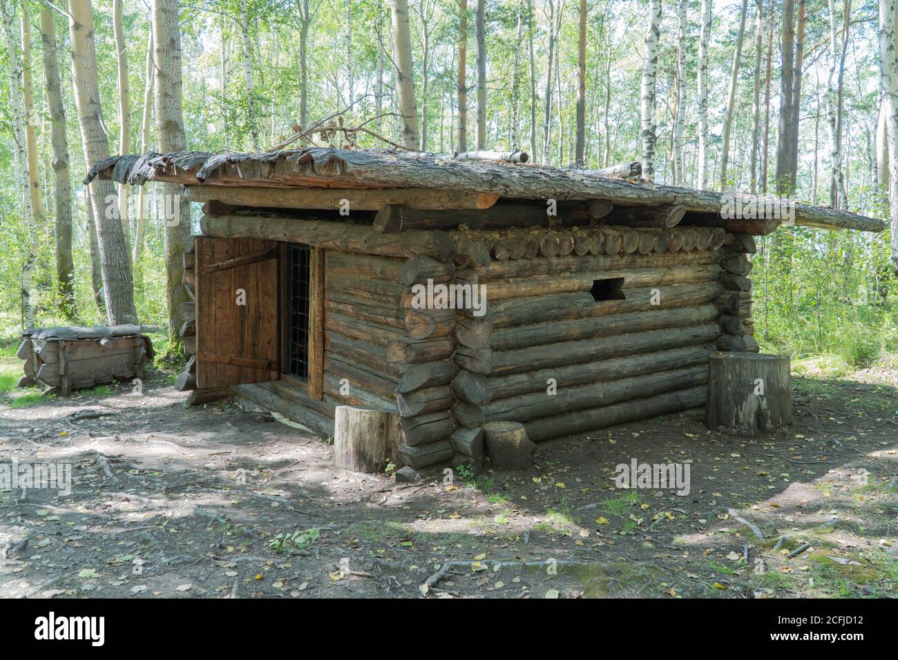 hunting and fishing camp in the forest. the construction of the Russian ...