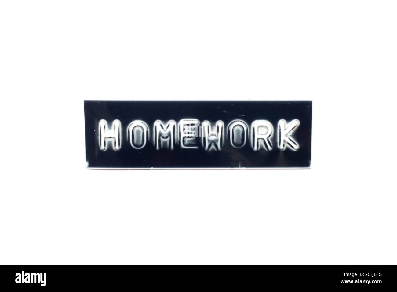 Embossed letter in word homework on black banner with white background ...