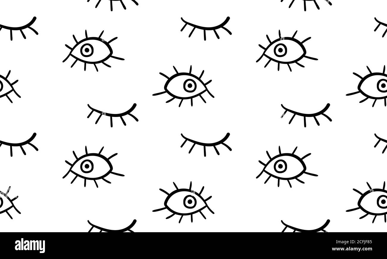 Seamless pattern with hand drawn outline eyes. Vector illustration ...