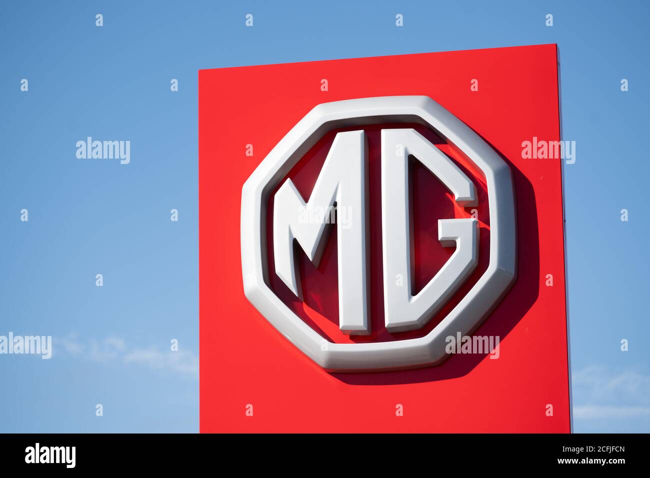 A MG car garage sign Stock Photo - Alamy