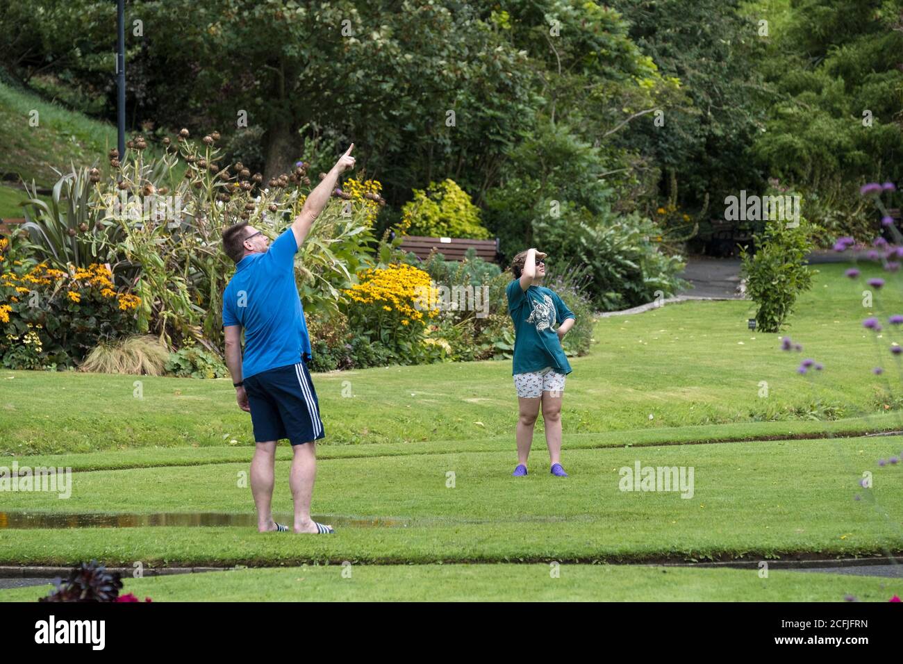 A man pointing up into the sky Stock Photo - Alamy