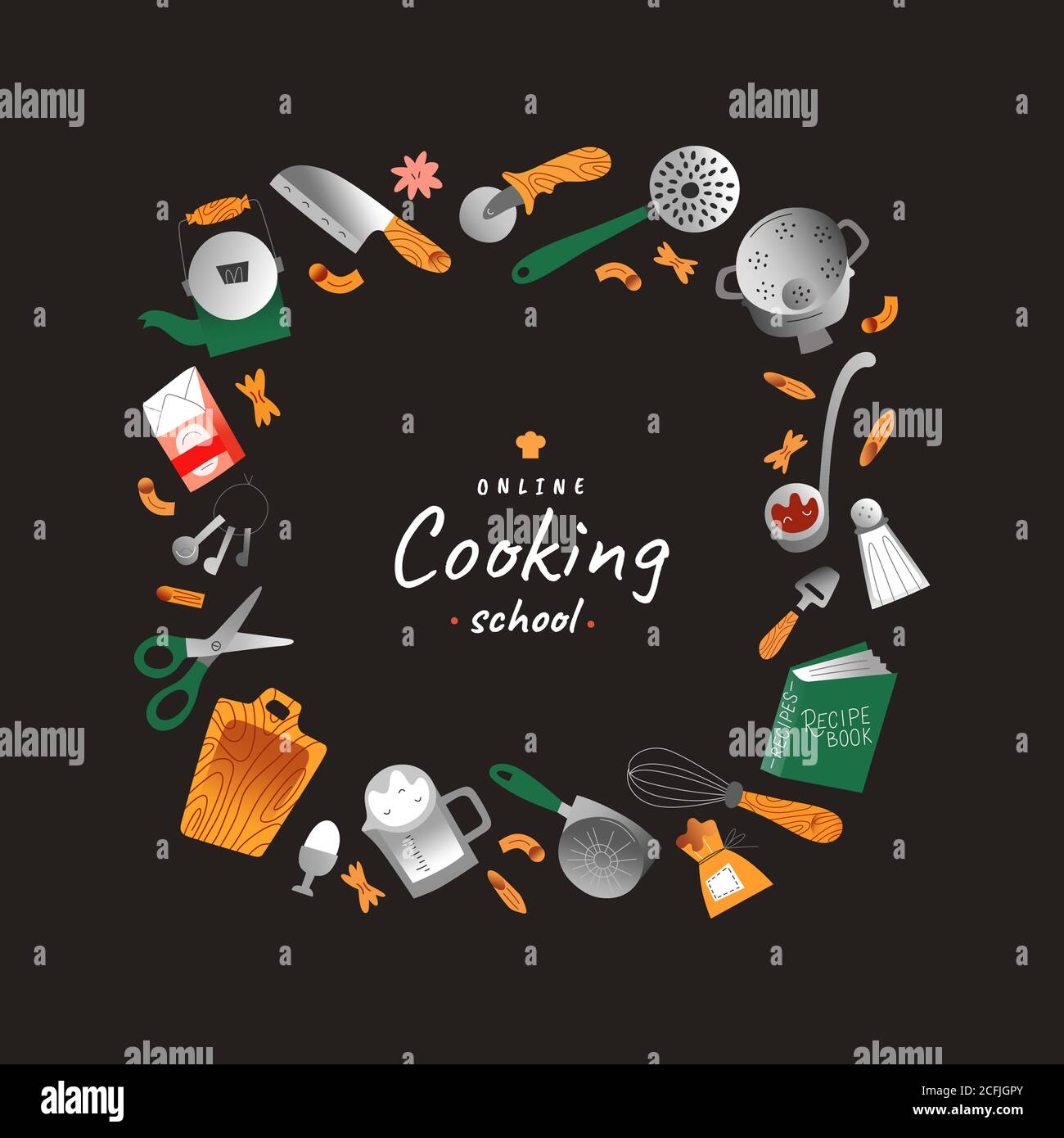 Online cooking classes, vector frame border, banner or poster template ...