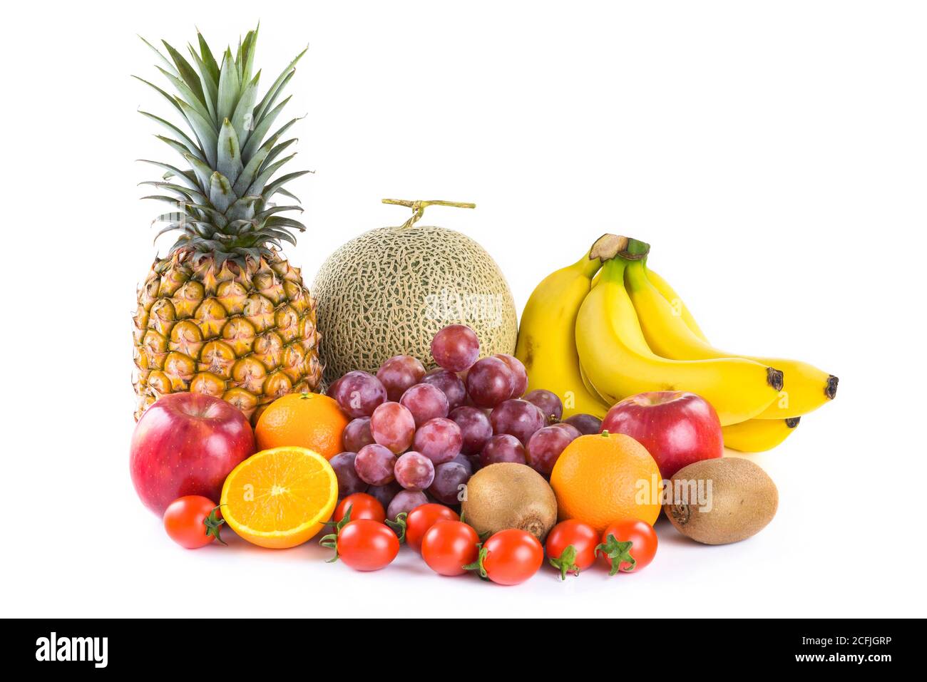 Variety of fresh fruits on white background Stock Photo - Alamy