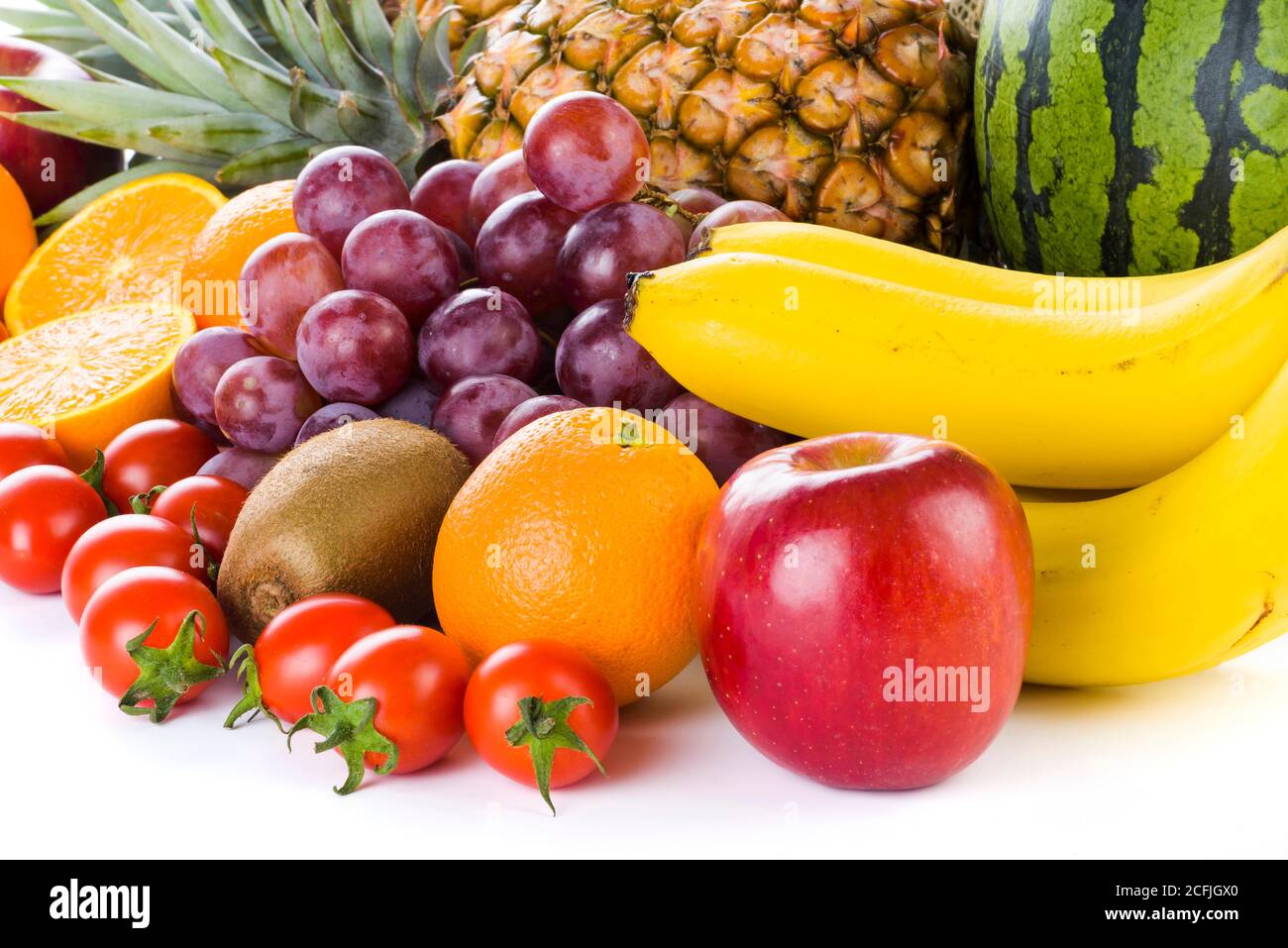 Variety of fresh fruits on white background Stock Photo - Alamy
