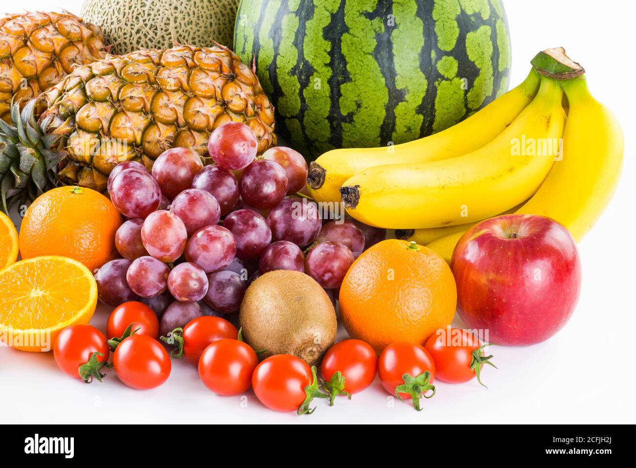 Variety of fresh fruits on white background Stock Photo - Alamy