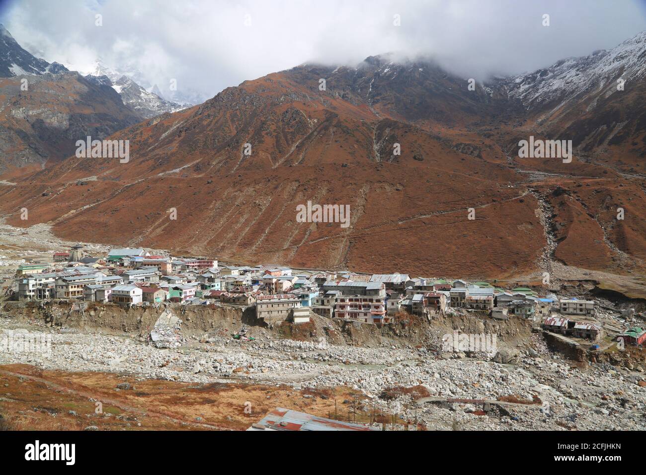 Kedarnath temple aerial view after Kedarnath Disaster 2013. Heavy loss ...