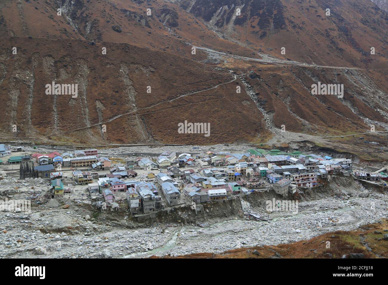 Kedarnath temple aerial view after Kedarnath Disaster 2013. Heavy loss ...