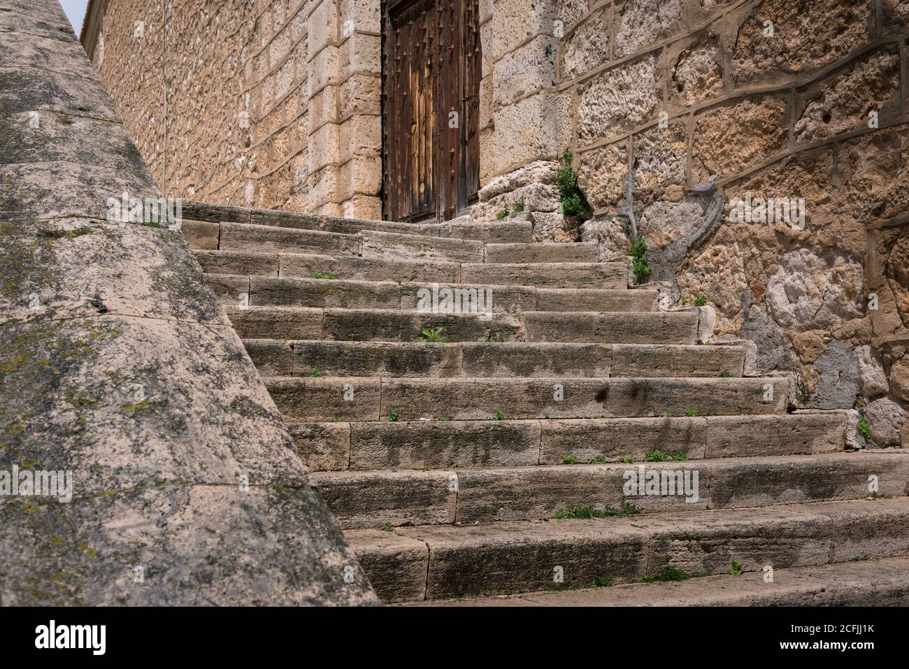 Stairs to Gothic church of our Lady of the Assumption in Tarancón ...