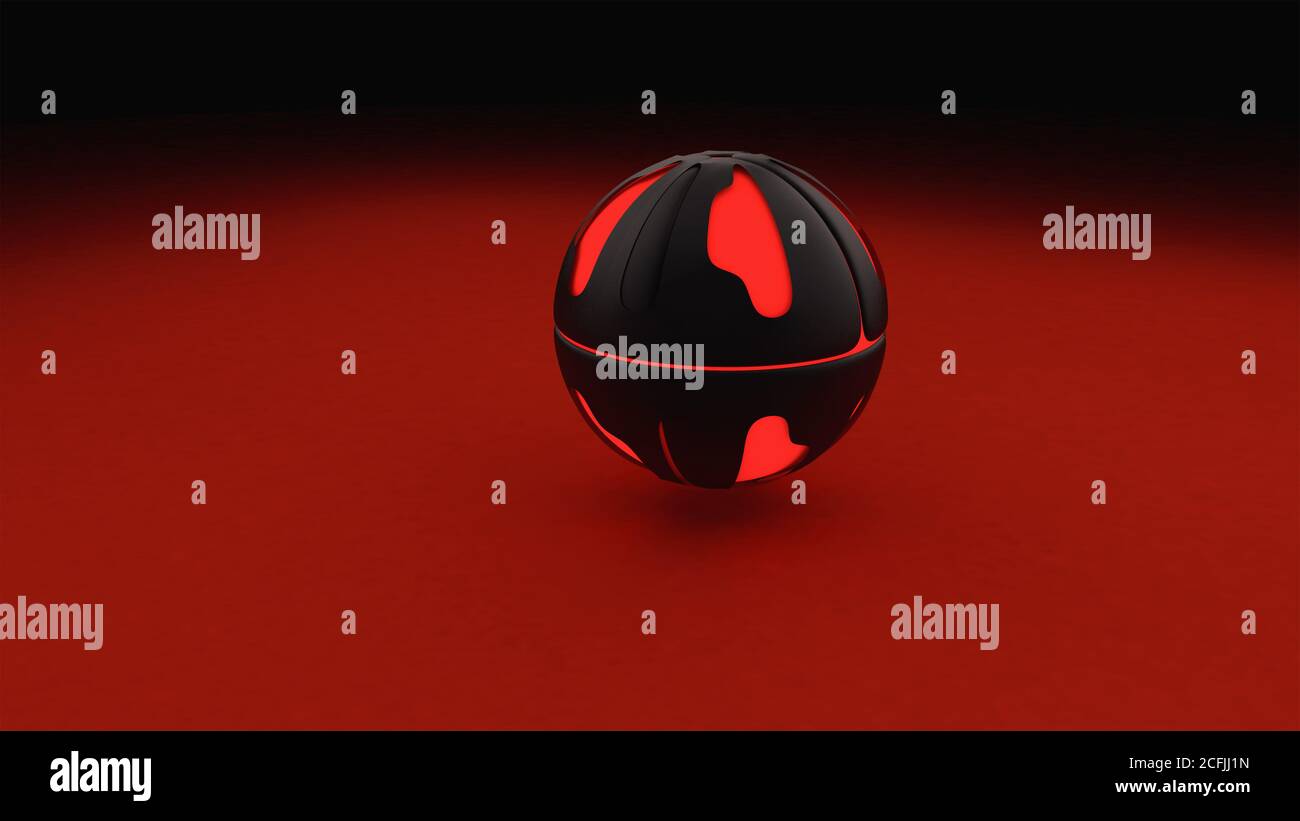 Futuristic black ball on the floor. Red neon. 3D rendering Stock Photo ...