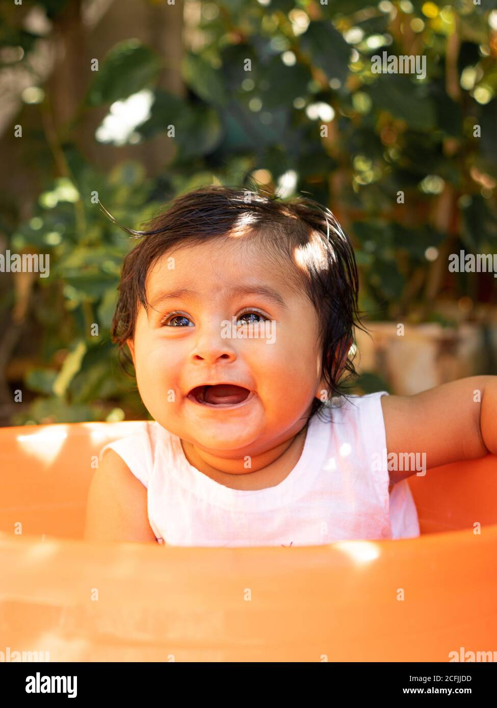 Cute child playing, laughing and making different faces stock image ...