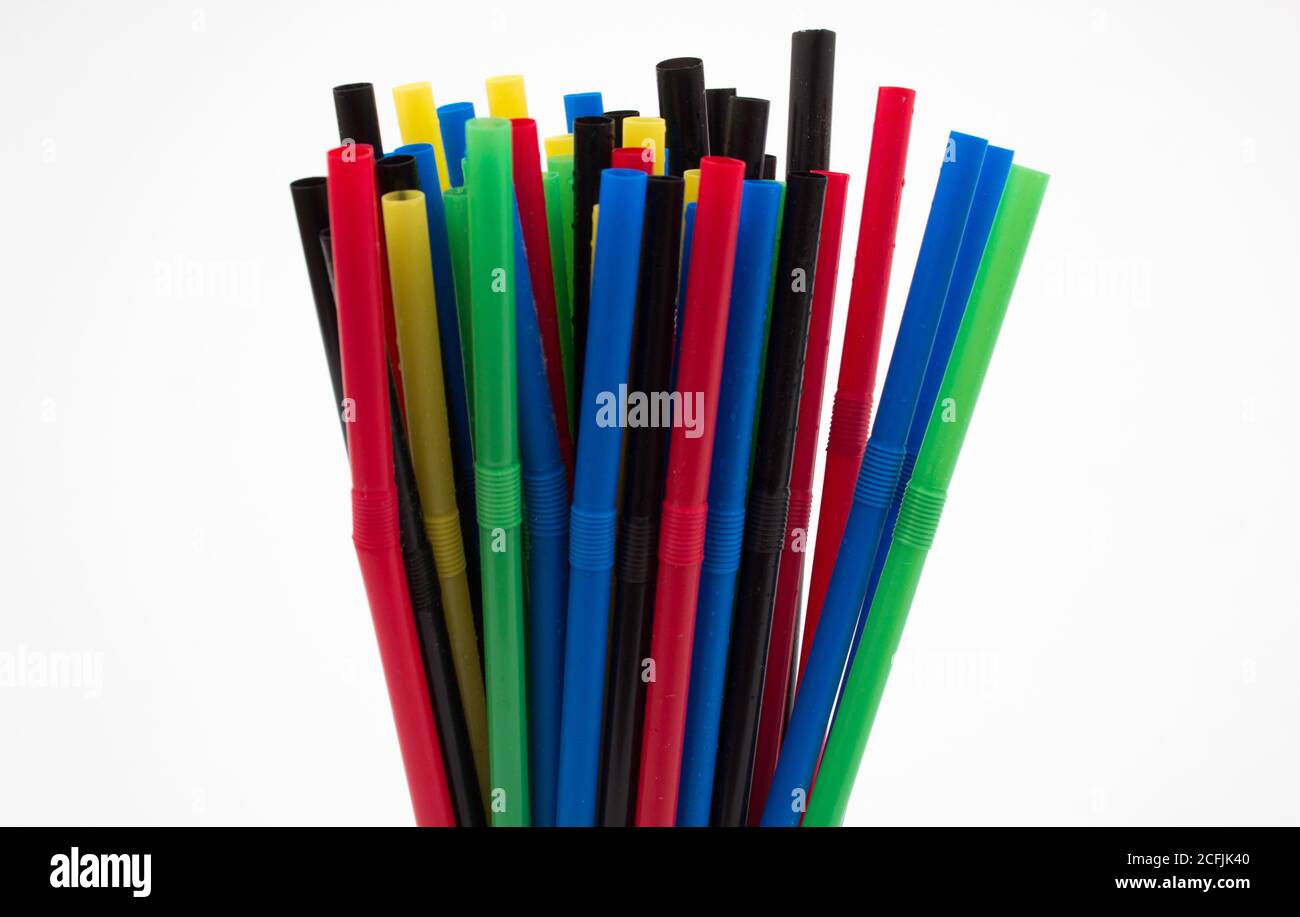 Closeup of a bundle of colorful bendy straw isolated in white ...