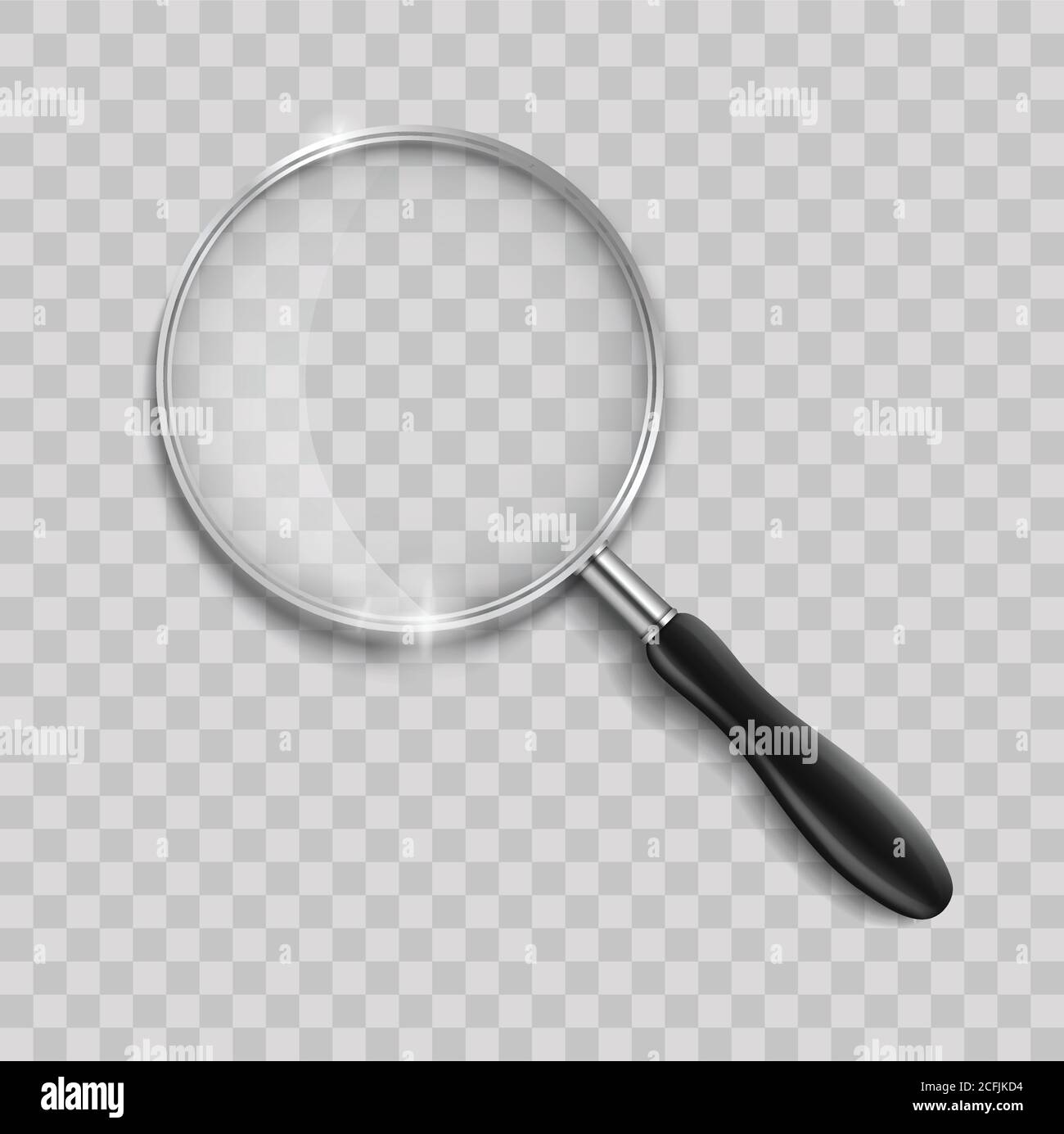 Magnifying glass with steel frame. Realistic Magnifying glass lens on ...