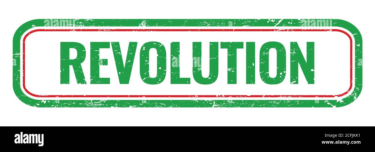 REVOLUTION green grungy rectangle stamp sign Stock Photo - Alamy