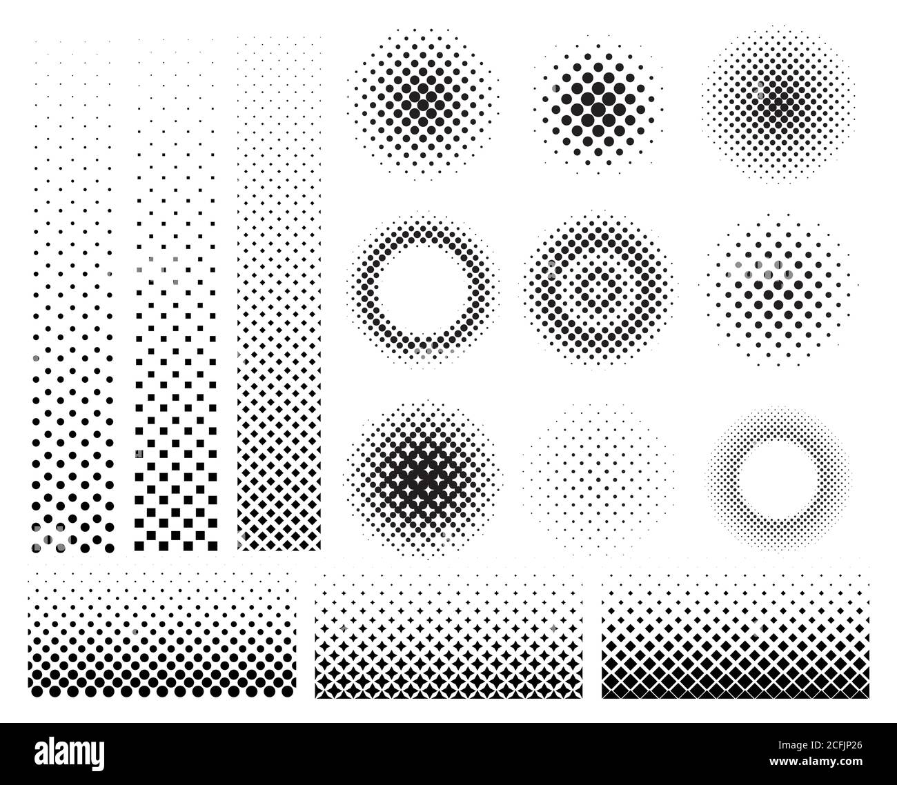 Collection set of different abstract halftone art elements. Dots ...
