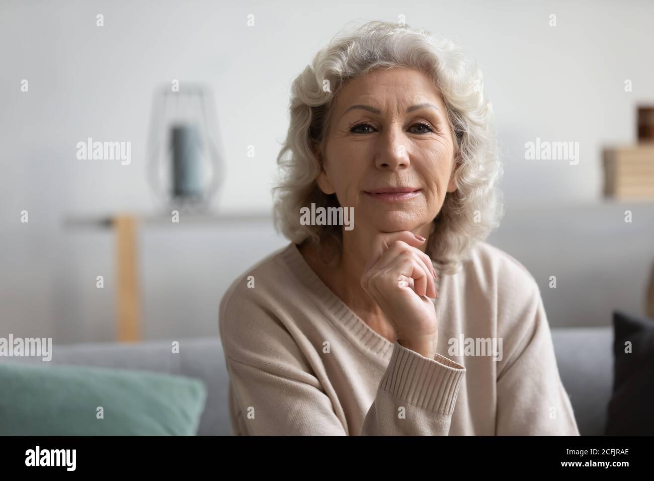 Head shot portrait beautiful middle aged woman looking at camera Stock ...