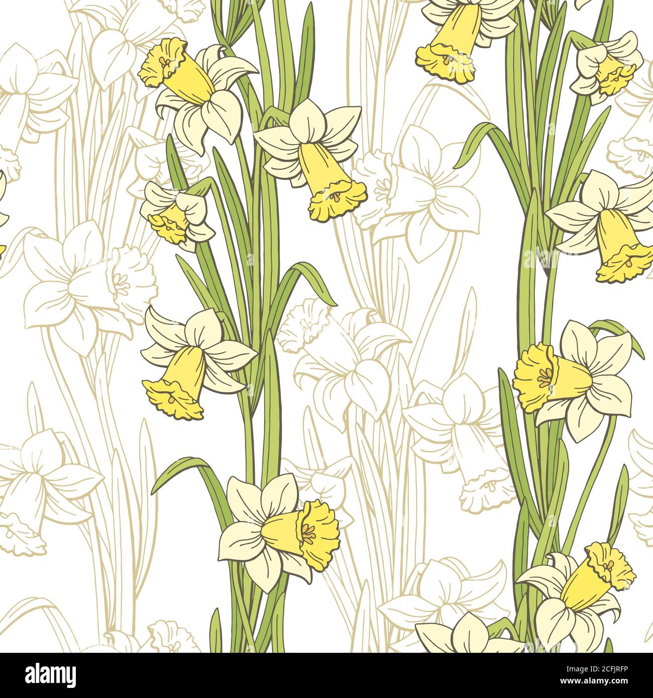 Narcissus flower graphic color seamless pattern sketch illustration ...