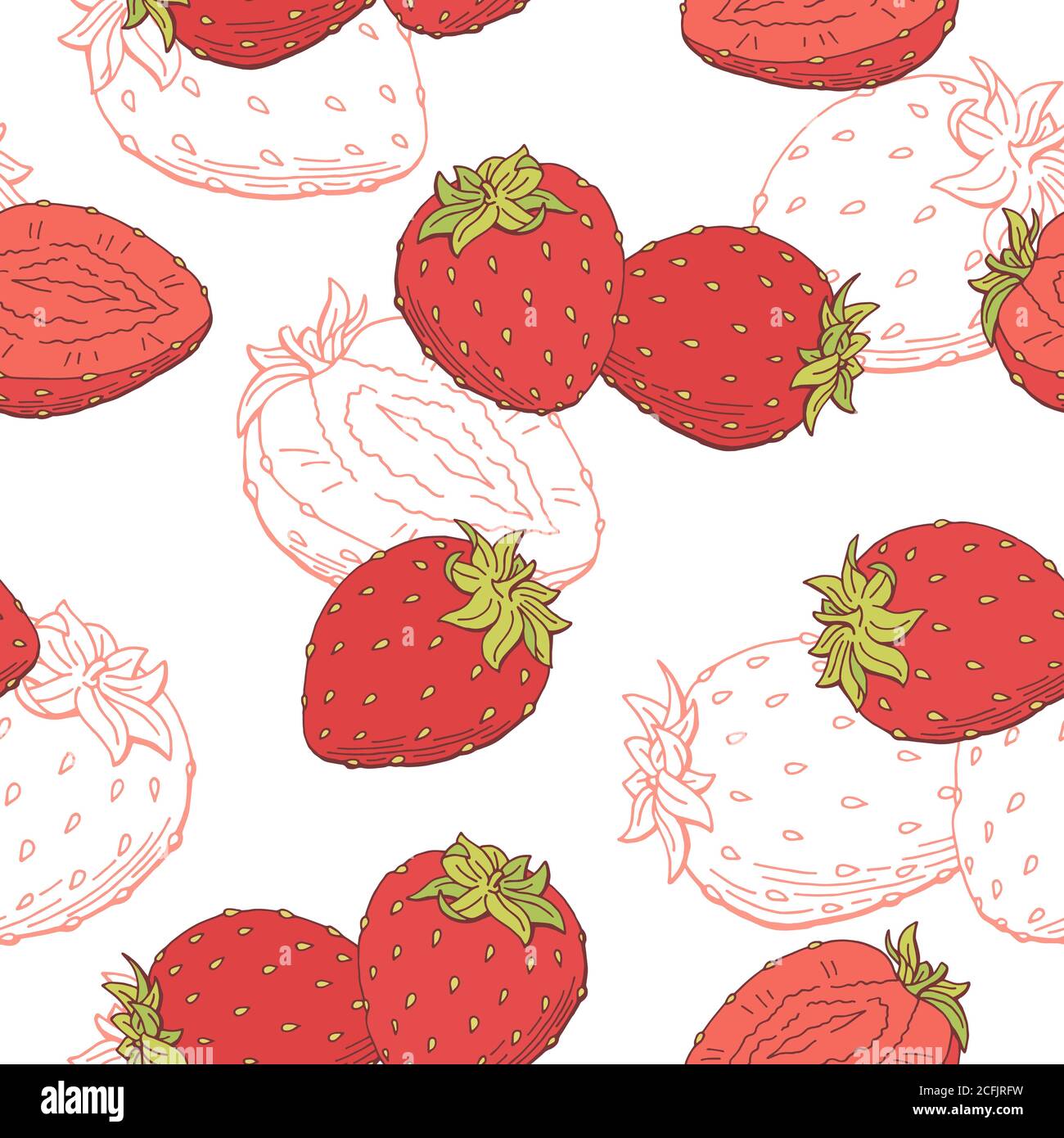Strawberry graphic berry red color seamless pattern sketch illustration ...