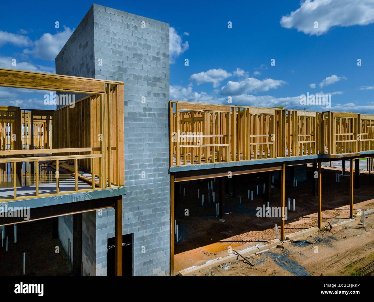 Wood building frame structure on a new development framing of a new ...